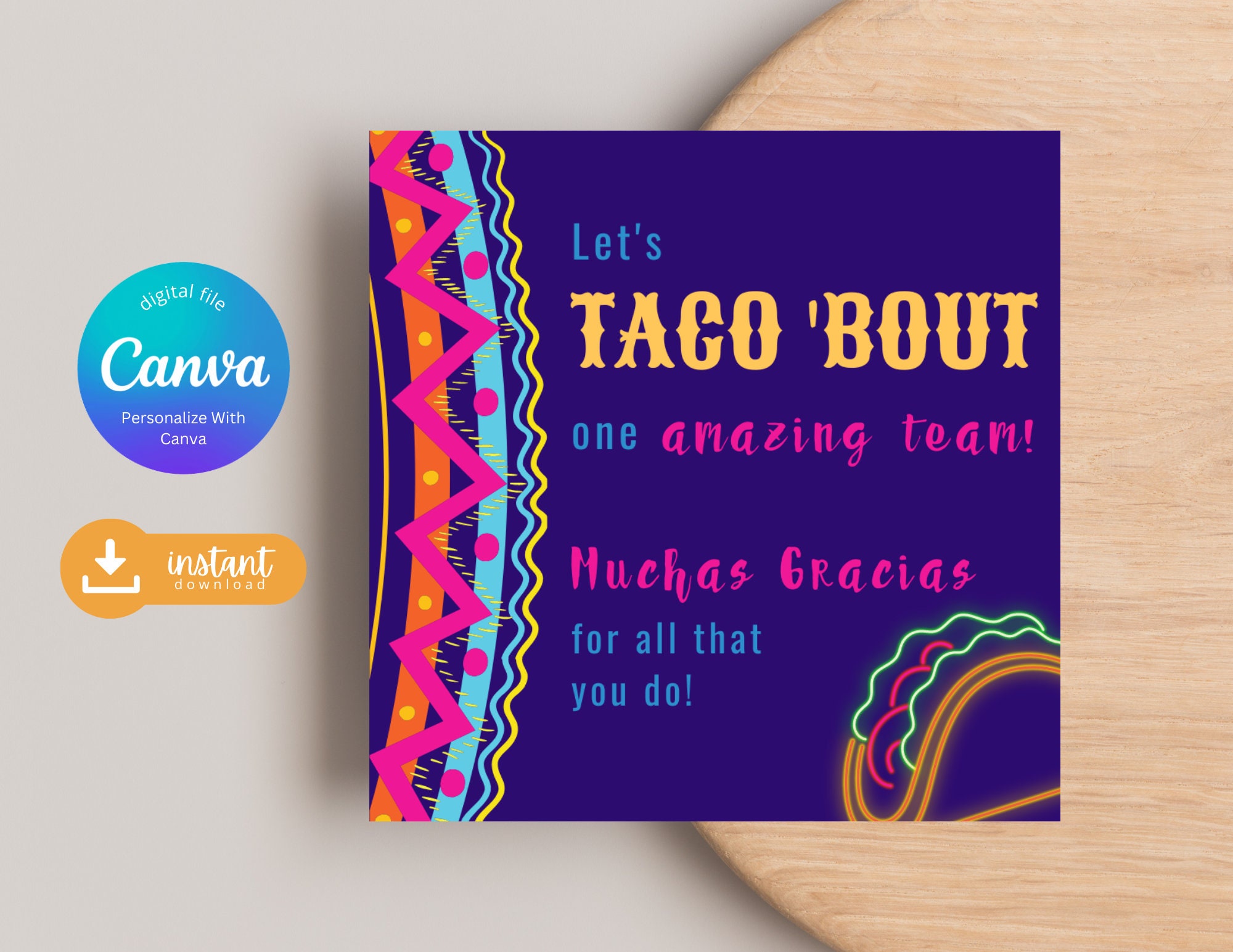 Let's Taco Bout Appreciation Thank You Tag, Taco Theme Thank You, Pedal ...