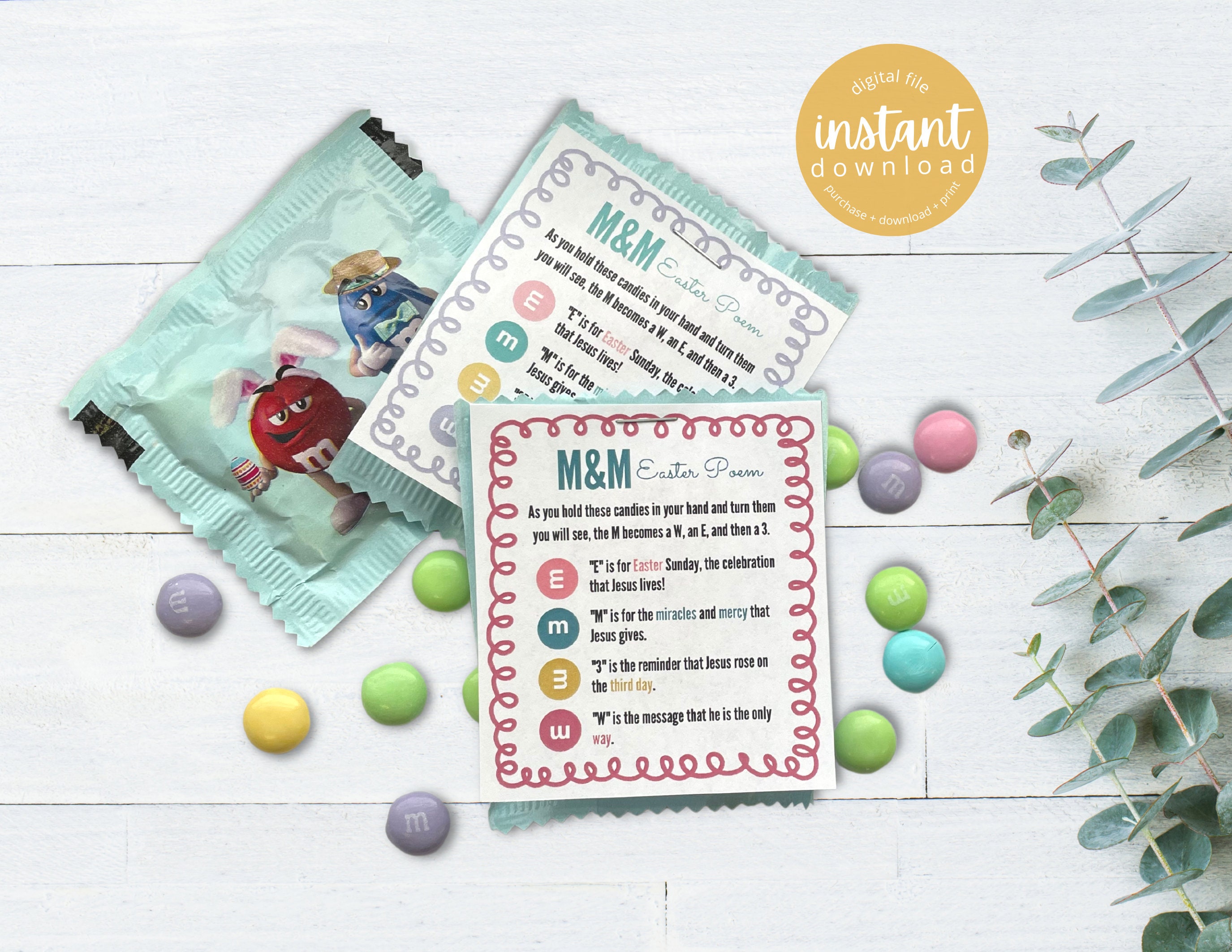 Easter M&ms Printables Tags Candy Treats Primary Church Handouts Sunday ...