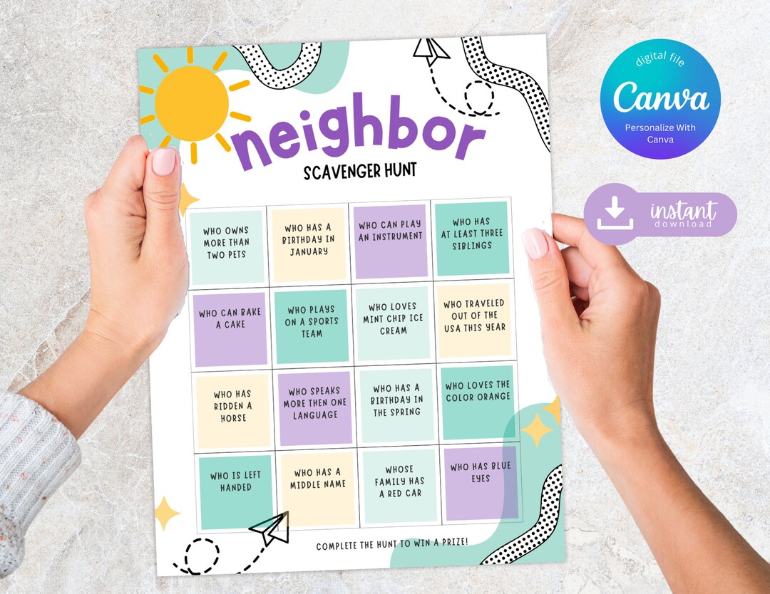 Neighbor Scavenger Hunt, Ice Breaker, Get to Know the Neighbors, Pedal ...