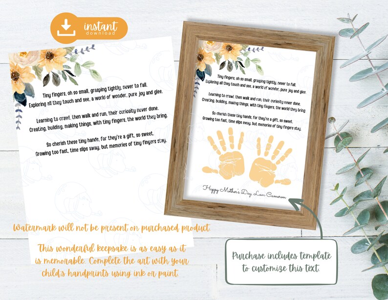 Recuerdo de huellas de manos para niños, artesanía con huellas de manos ...