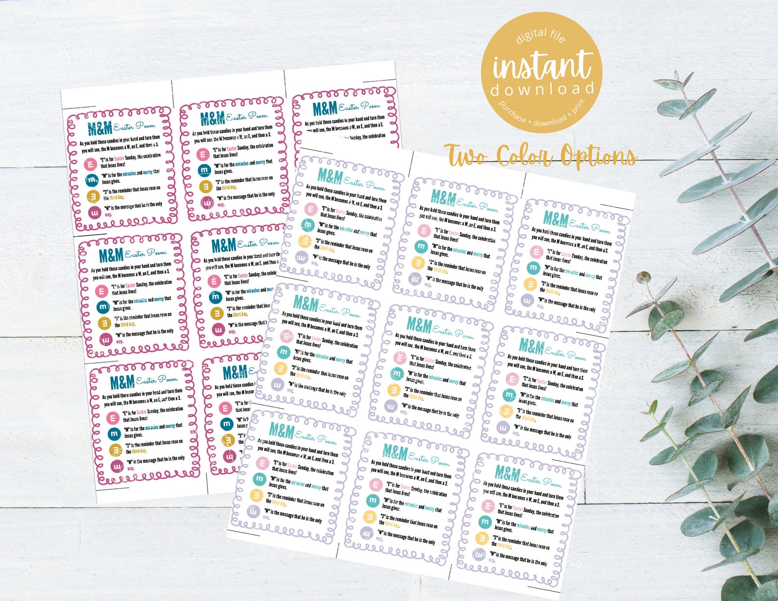 Easter M&ms Printables Tags Candy Treats Primary Church Handouts Sunday ...