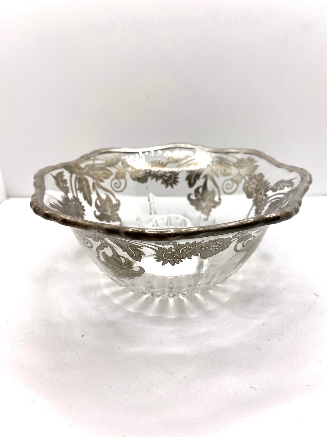 Silver City Glass Bowl, Candy Bowl, Flowers in Sterling Overlay - Etsy