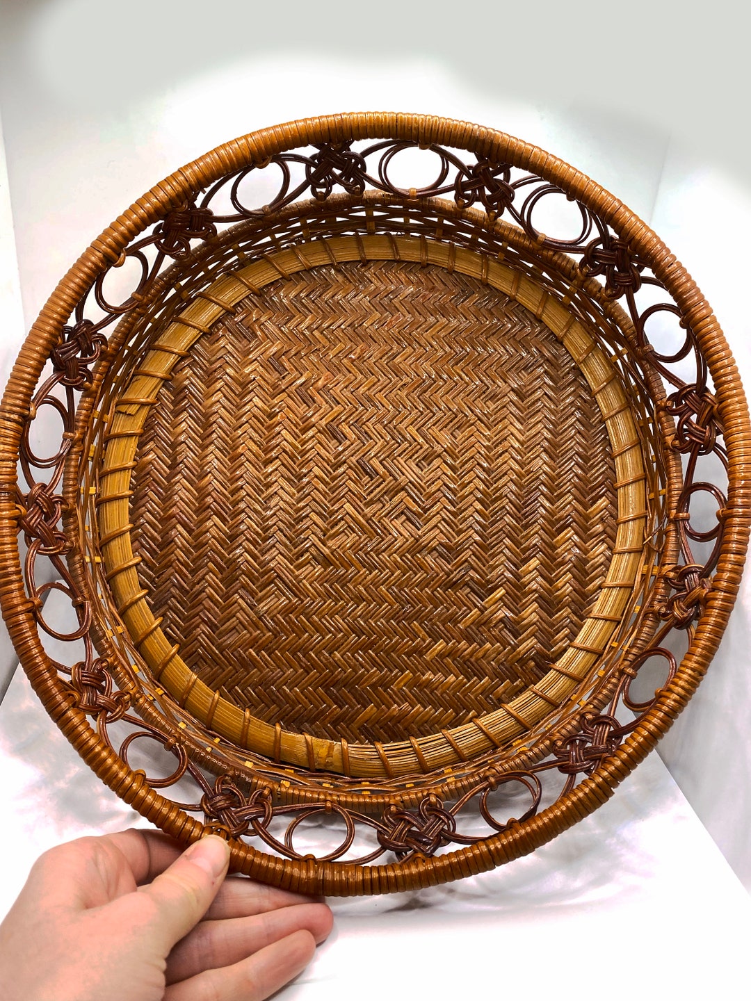 Round Rattan Tray, Vintage With Fancy Knotting, 12" - Etsy