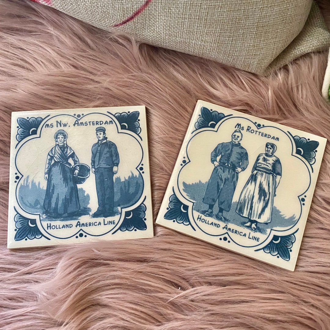 Holland America Cruise Line Delft Coasters Set of 2 Ceramic Tile Blue ...