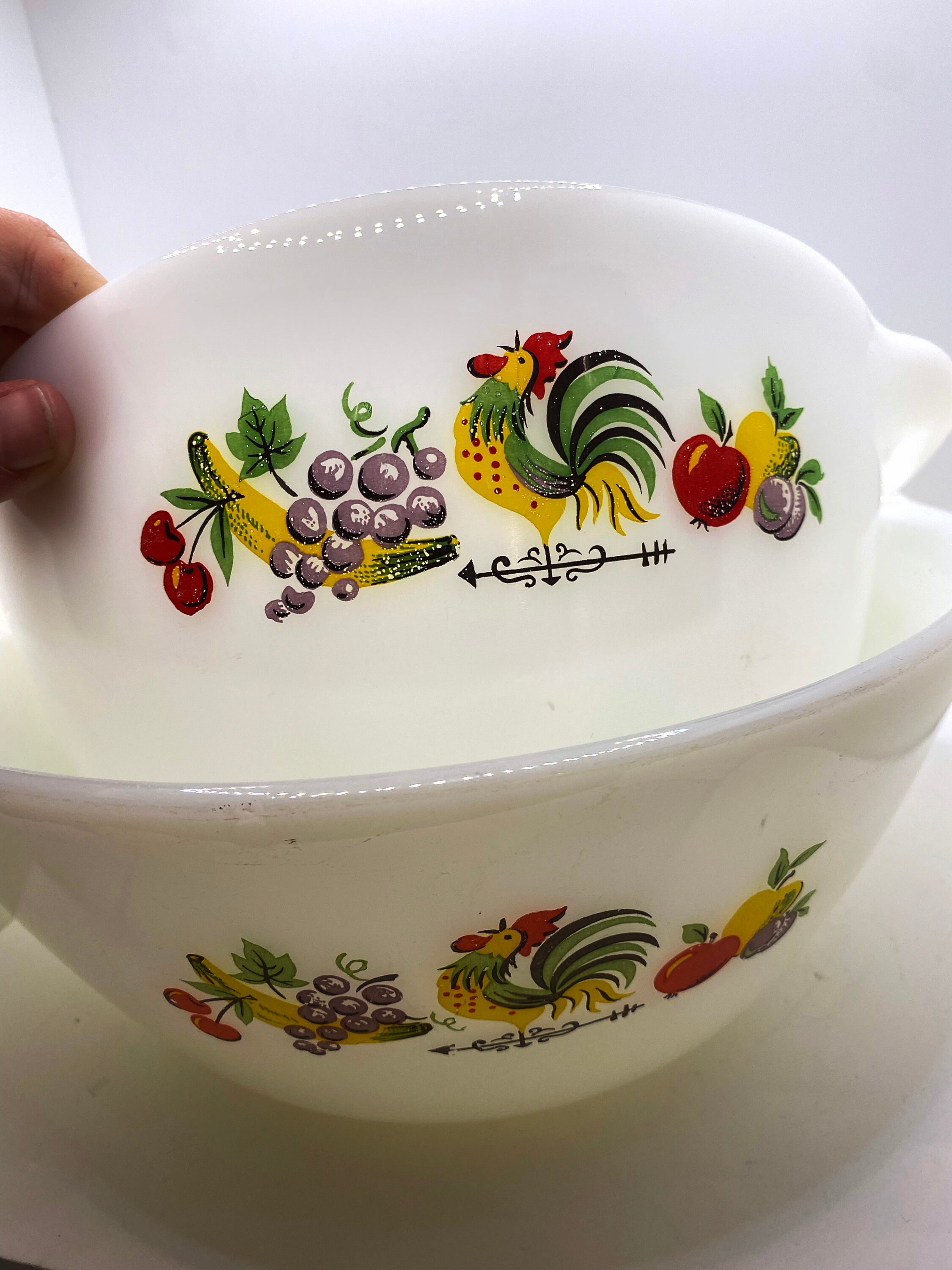 Fire King Chanticleer Cinderella Rooster Large Handled Mixing Bowl Set ...