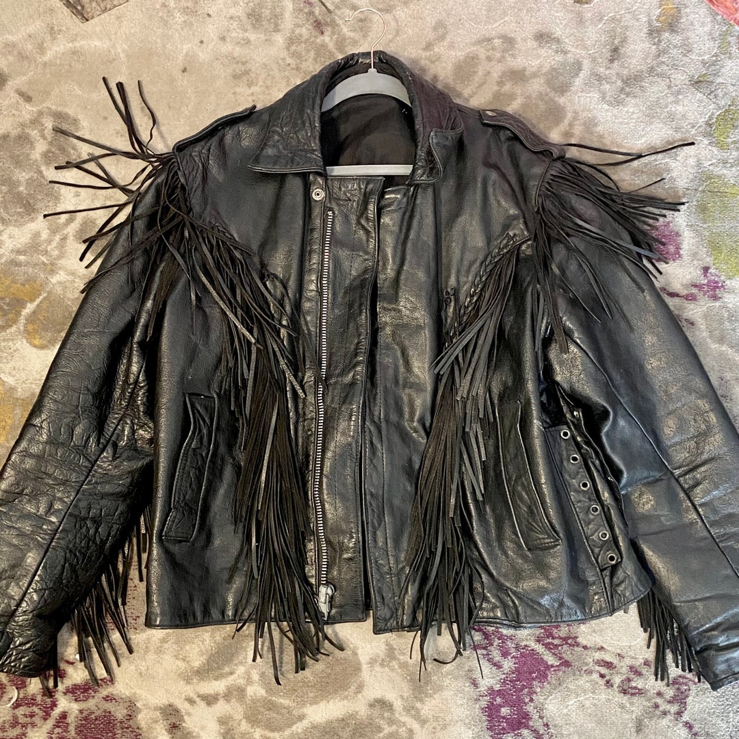 Heavy Vintage Fringed Biker Jacket With Padded Lining - Etsy