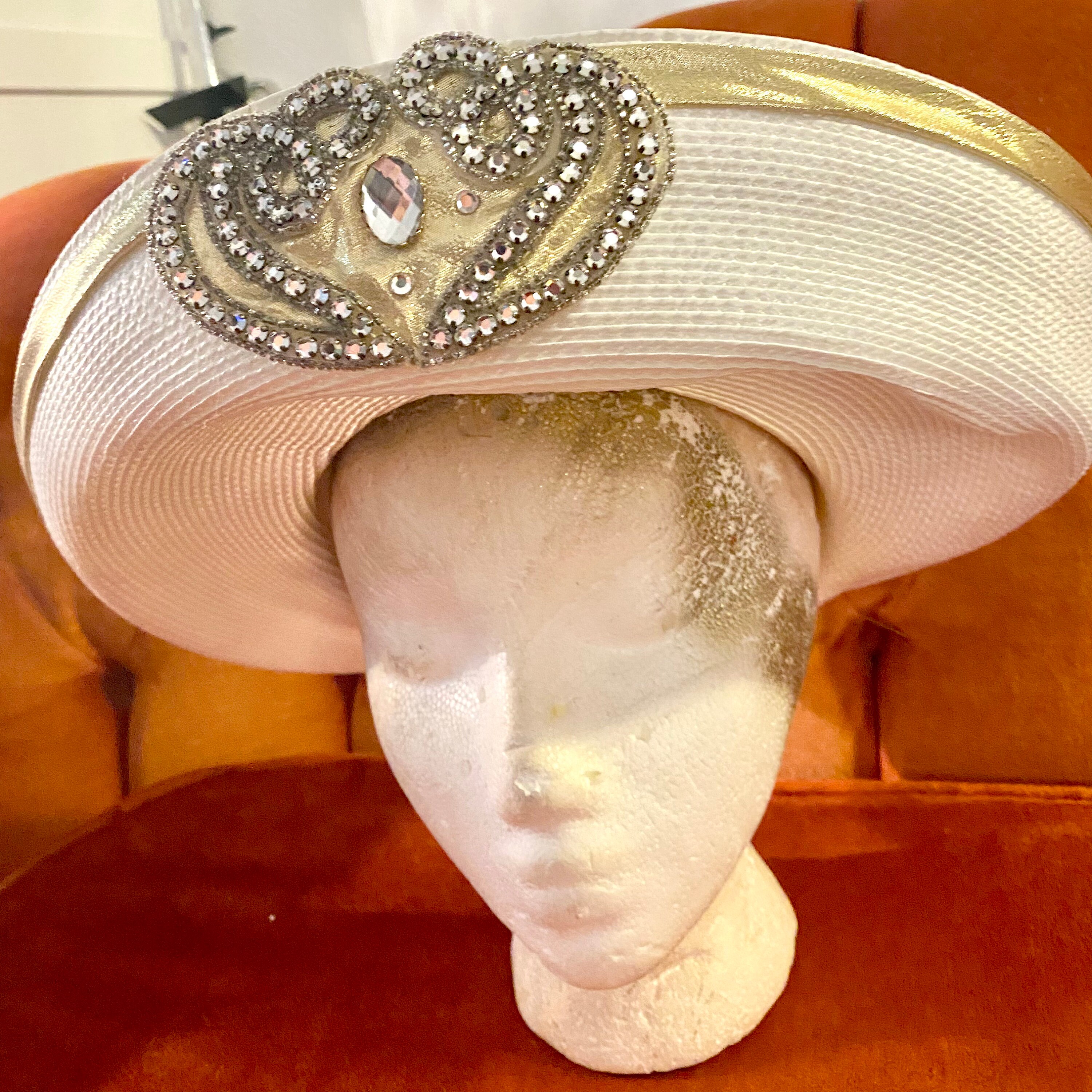 Bellini New York Vintage Straw Hat - Gold and White With Rhinestones - Etsy