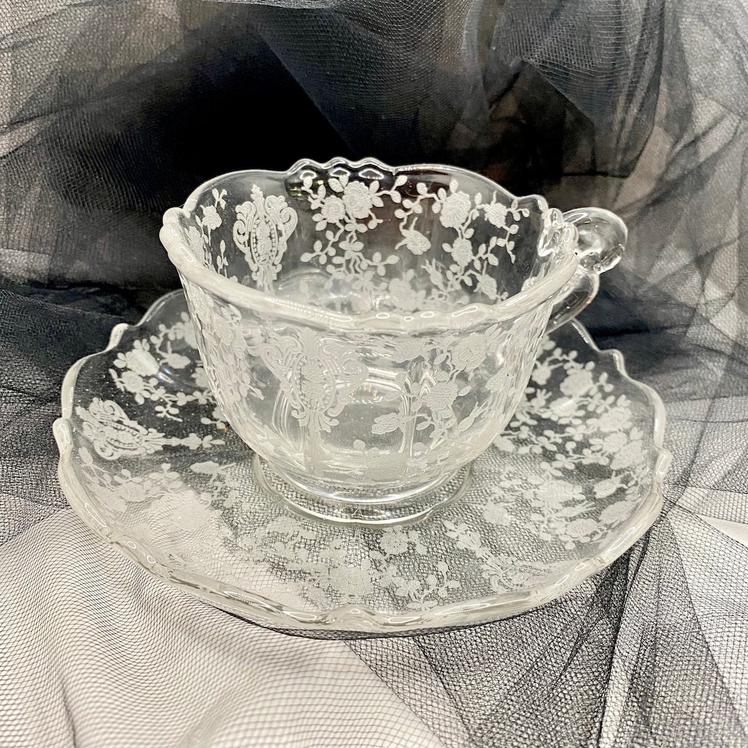 1930s Glass Cambridge Rose Point Teacup and Saucer - Etsy