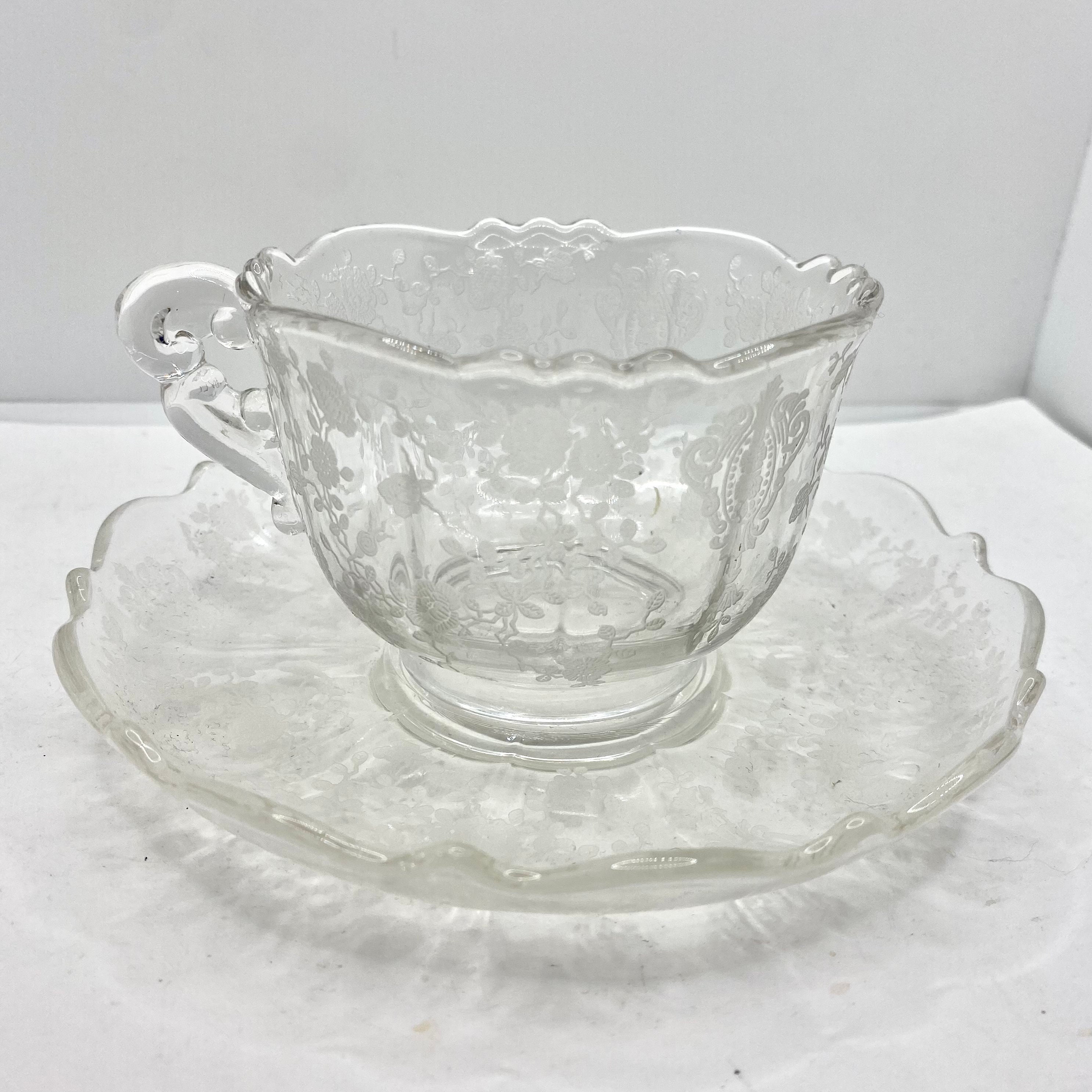 1930s Glass Cambridge Rose Point Teacup and Saucer - Etsy