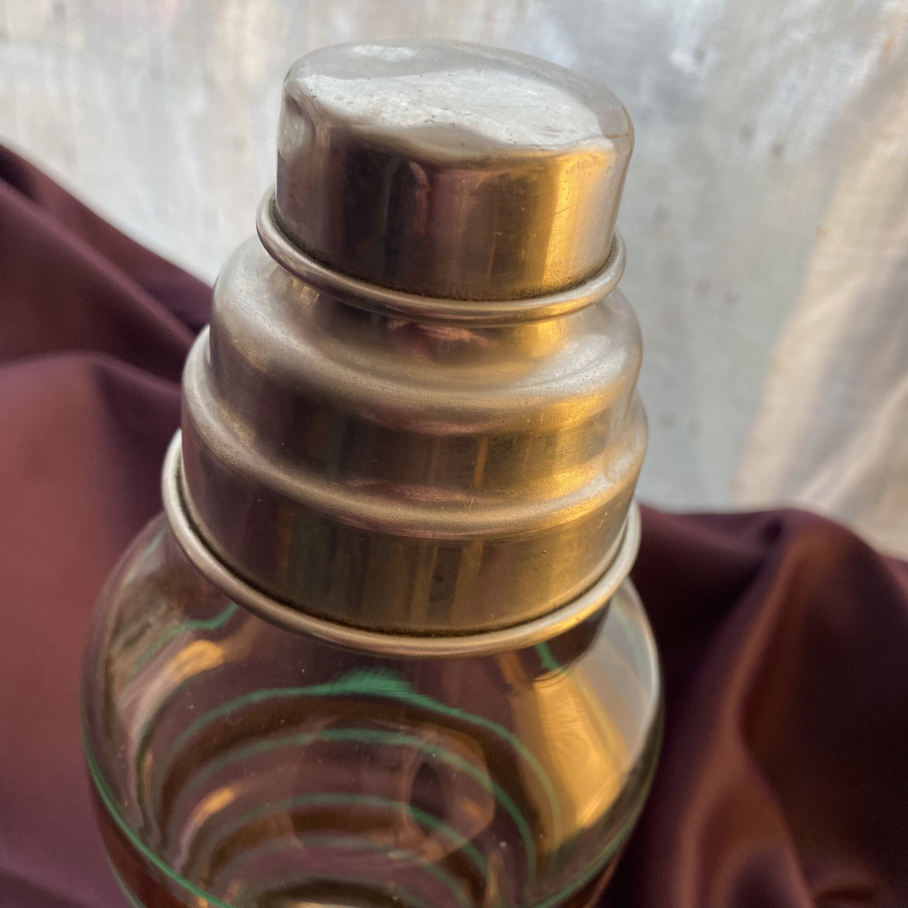 1930s Art Deco Federal Glass Cocktail Shaker With Gold and Green Bands ...