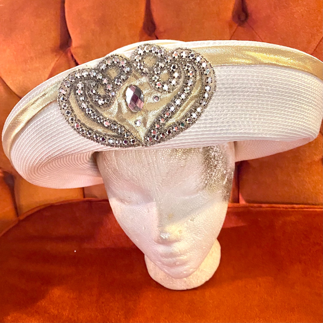 Bellini New York Vintage Straw Hat - Gold and White With Rhinestones - Etsy