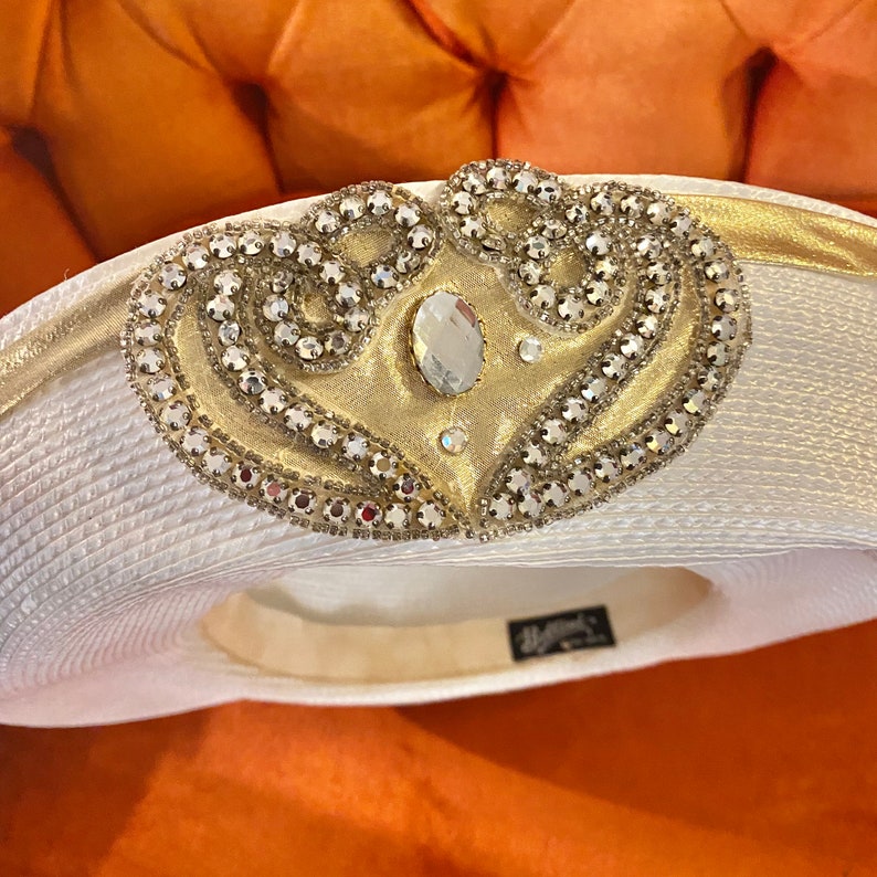 Bellini New York Vintage Straw Hat Gold and White With Rhinestones - Etsy