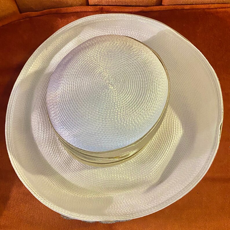 Bellini New York Vintage Straw Hat - Gold and White With Rhinestones - Etsy