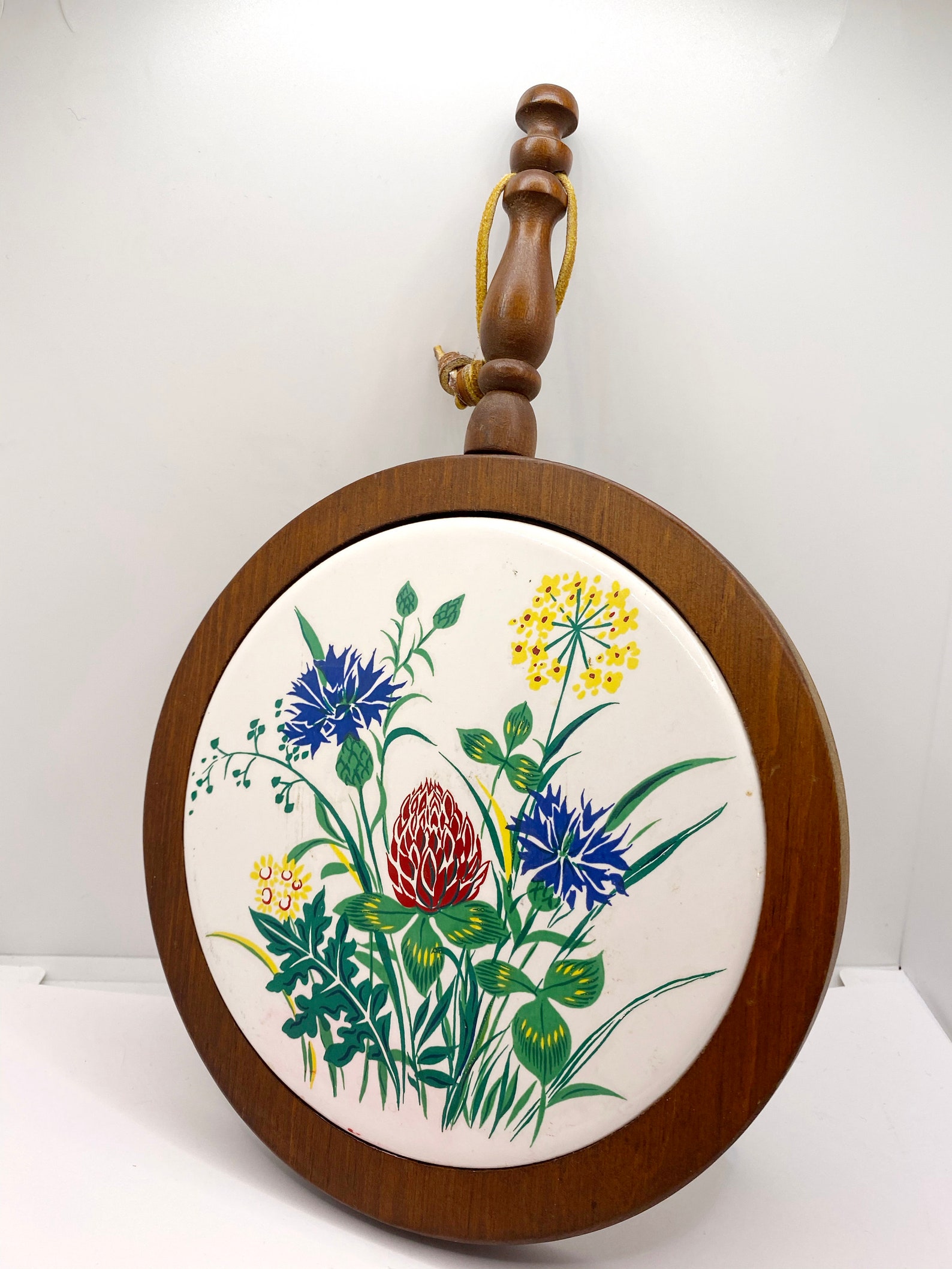 Vintage MCM Decorative Wood Trivet With Turned Handle 1970s - Etsy