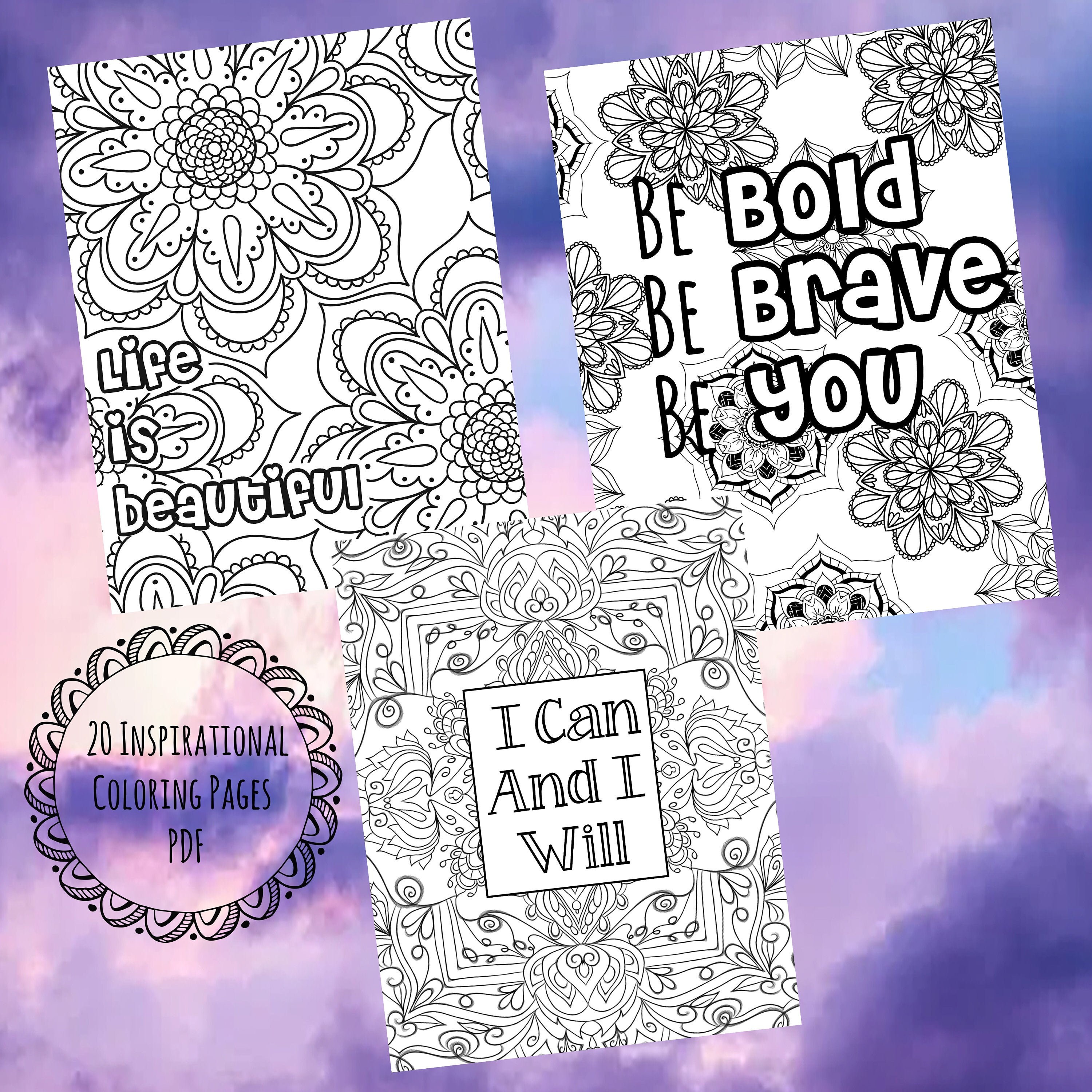 INSTANT DOWNLOAD / 20 Pages of Inspirational Quote Adult Coloring Pages ...