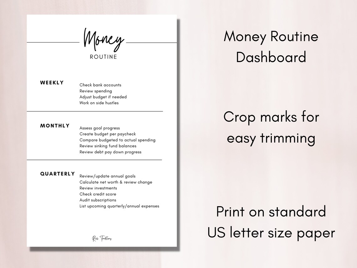 Money Routine Dashboard, Printable, Minimal, Half Letter Size ...