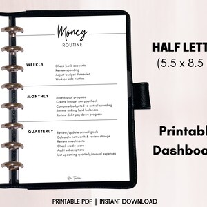 Money Routine Dashboard, Printable, Minimal, Half Letter Size ...