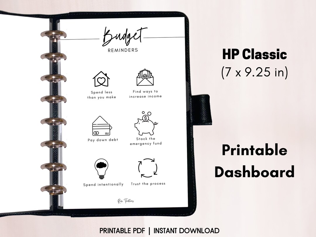 Budget Reminder Dashboard Printable, Minimal, HP Classic Size ...