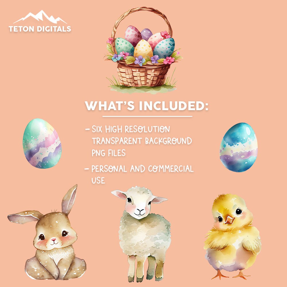 Easter Watercolor Clipart Bundle, Cute Easter Clipart PNG, Baby Easter ...