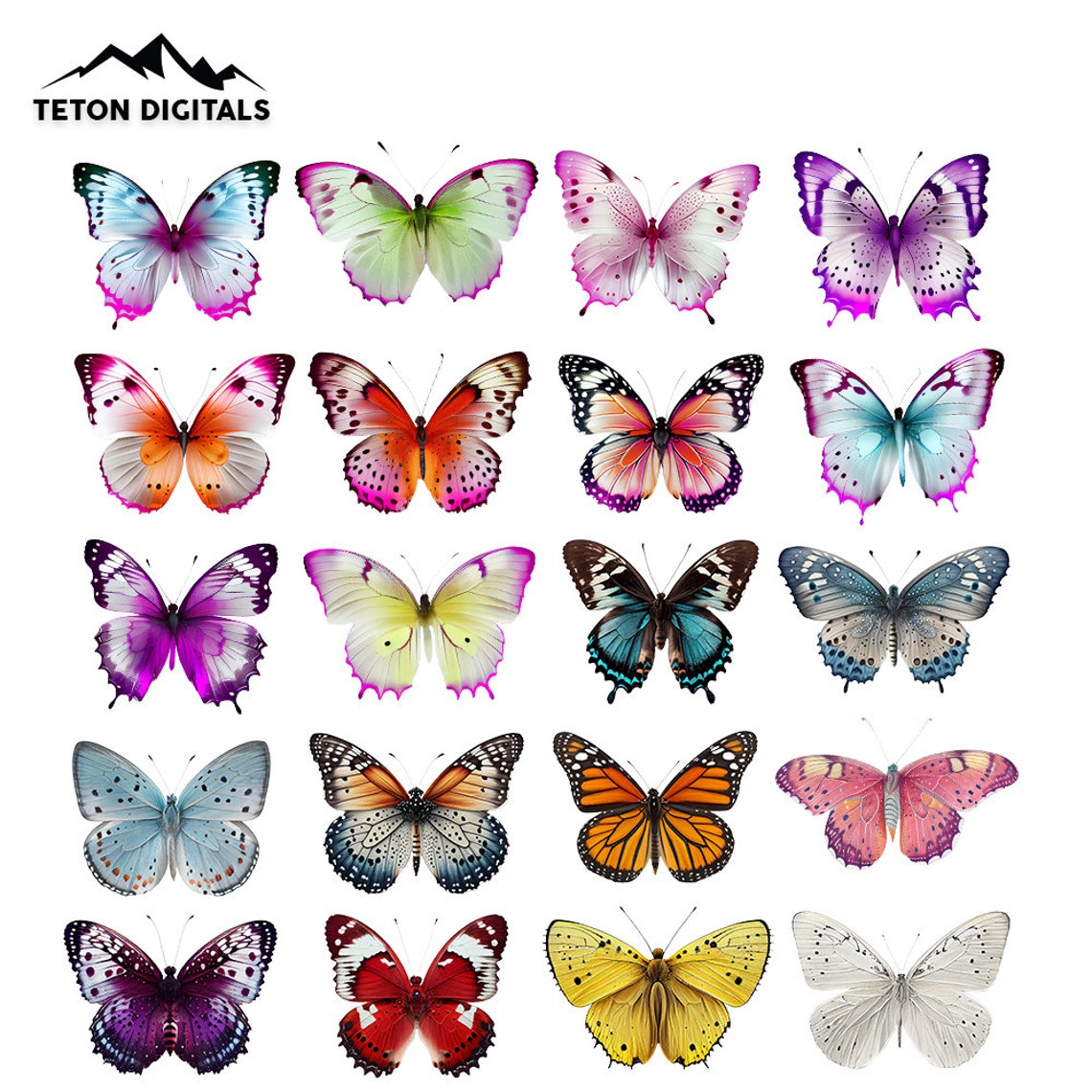 Butterfly Clipart PNG Bundle, Watercolor Butterfly PNG Clipart Files ...