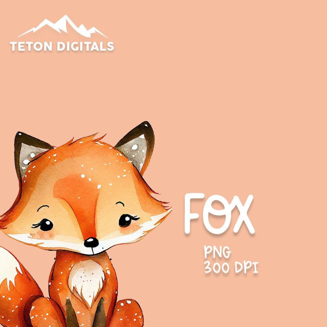 Fox Watercolor Clipart, Cute Fox Clipart PNG, Baby Fox Clipart Digital ...