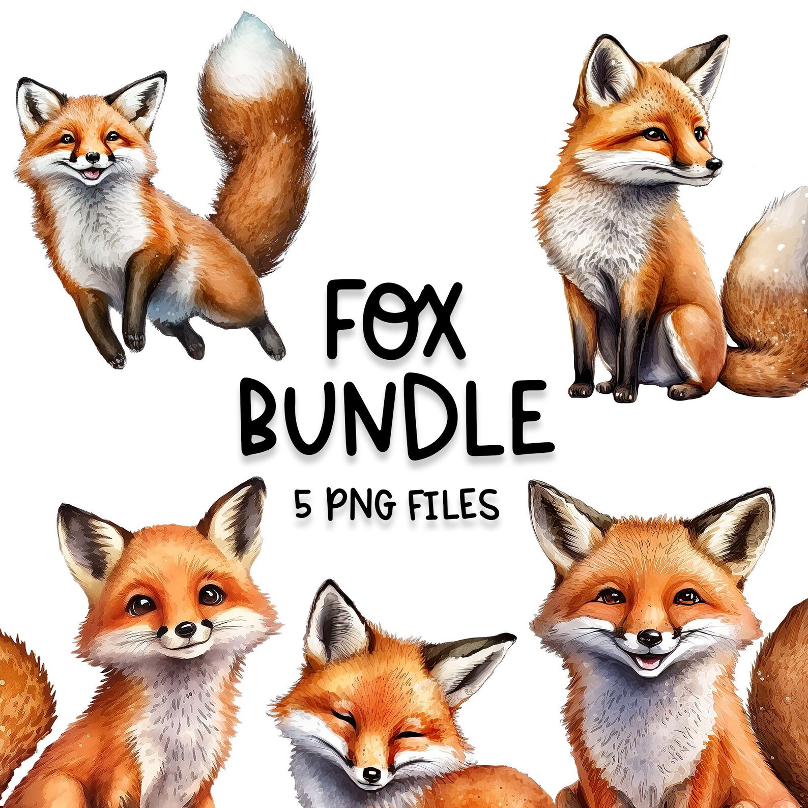 Fox Clipart PNG Bundle Cute Fox Clipart PNG Watercolor Fox - Etsy