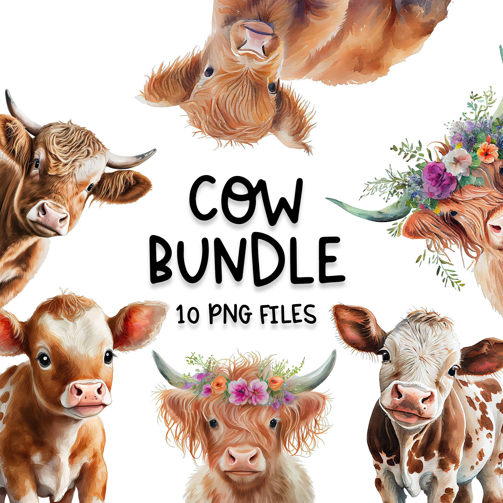 Cow Clipart PNG Bundle 10 Cute Cow Watercolor Clipart PNG - Etsy Canada