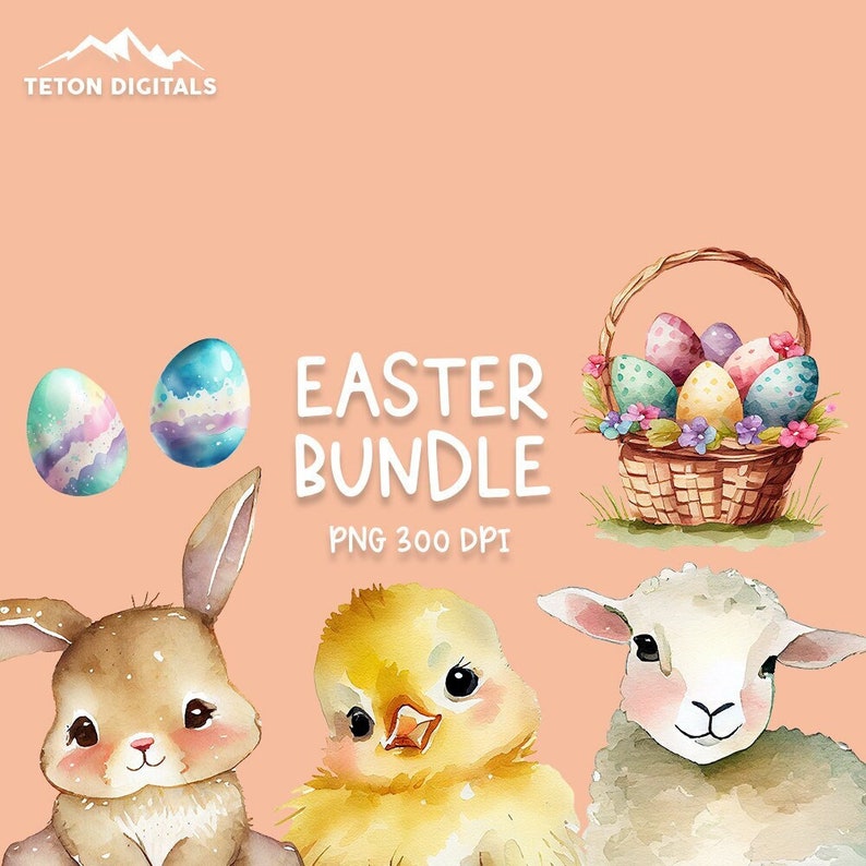 Easter Watercolor Clipart Bundle, Cute Easter Clipart PNG, Baby Easter ...