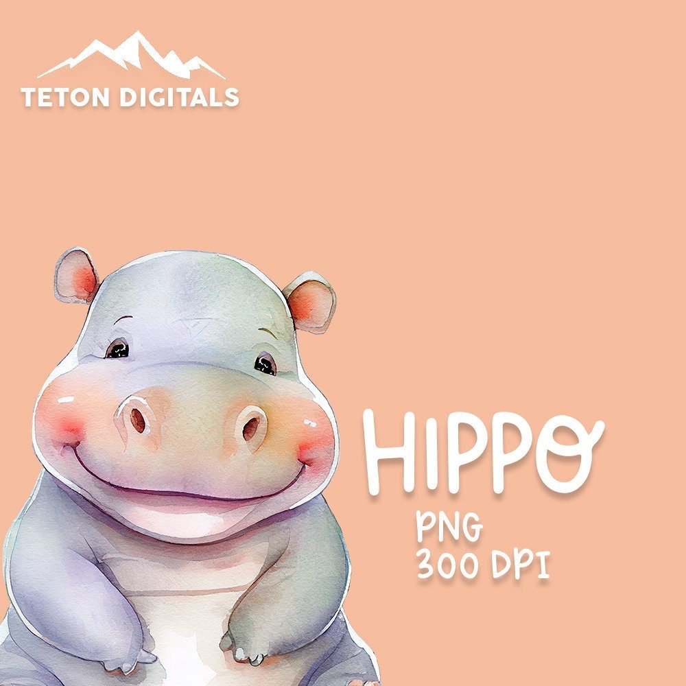 Hippo Watercolor Clipart, Cute Hippo Clipart PNG, Baby Hippopotamus ...