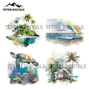 Ocean Watercolor Clipart PNG Bundle, Beach Watercolor Clipart PNG Files ...