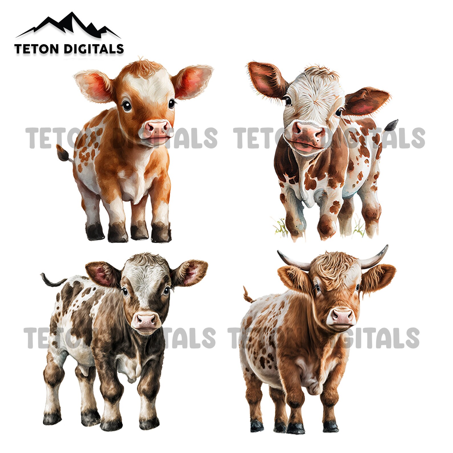 Cow Clipart PNG Bundle 10 Cute Cow Watercolor Clipart PNG - Etsy