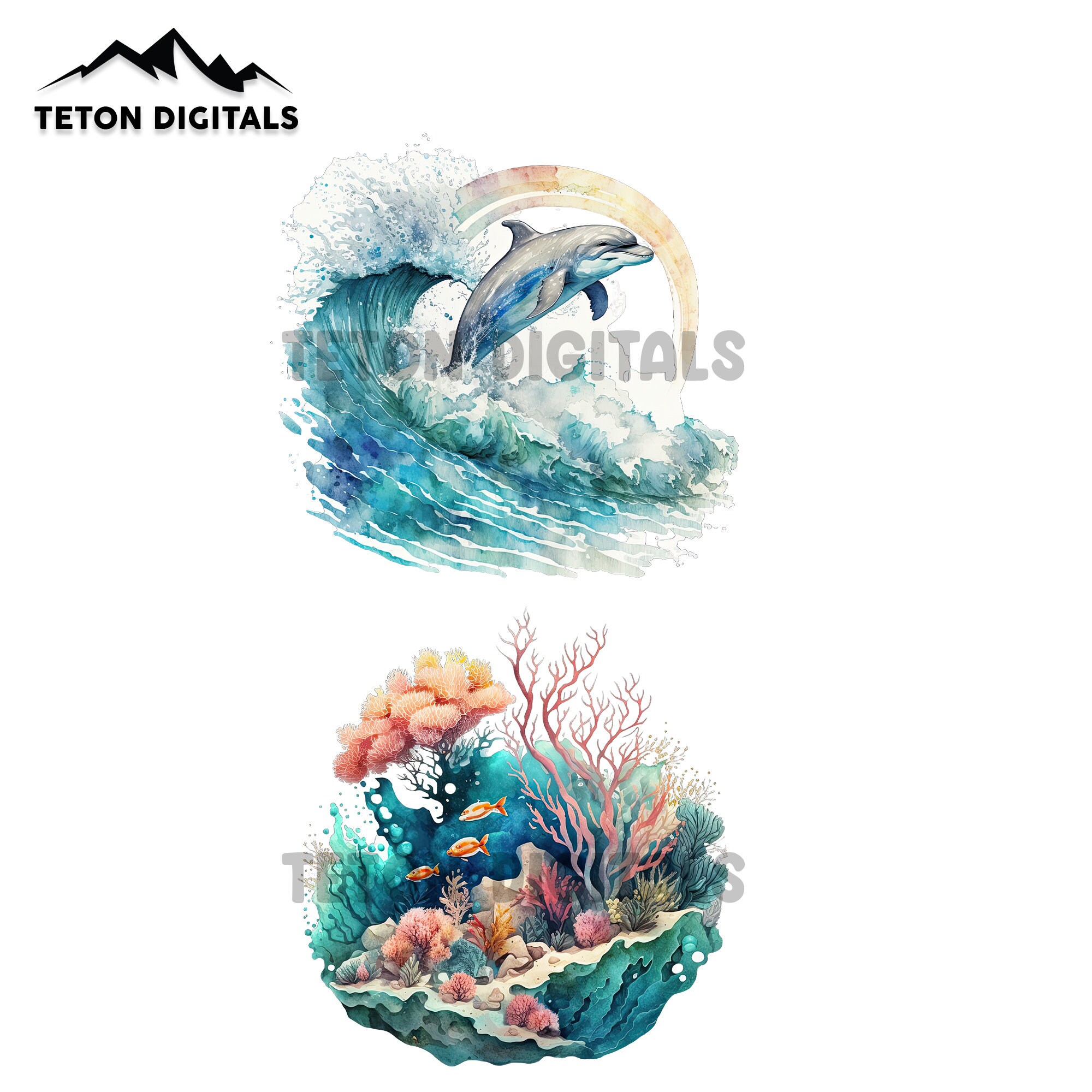 Ocean Watercolor Clipart PNG Bundle, Beach Watercolor Clipart PNG Files ...