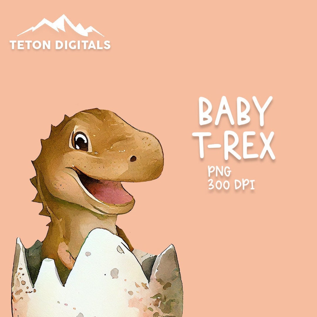 Baby T-rex Watercolor Clipart, Cute Baby T-rex Clipart PNG, Baby T-rex ...