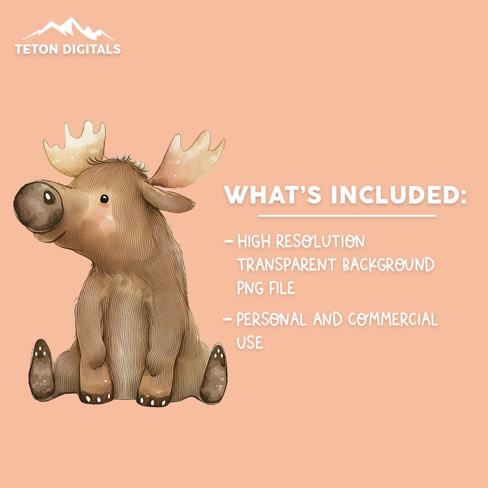 Moose Watercolor Clipart, Cute Moose Clipart PNG, Baby Moose Clipart ...