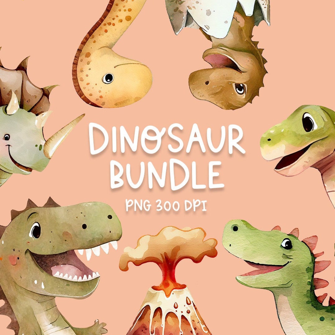 Dinosaur Clipart PNG Bundle, Cute Dinosaur Clipart PNG, Watercolor Baby ...