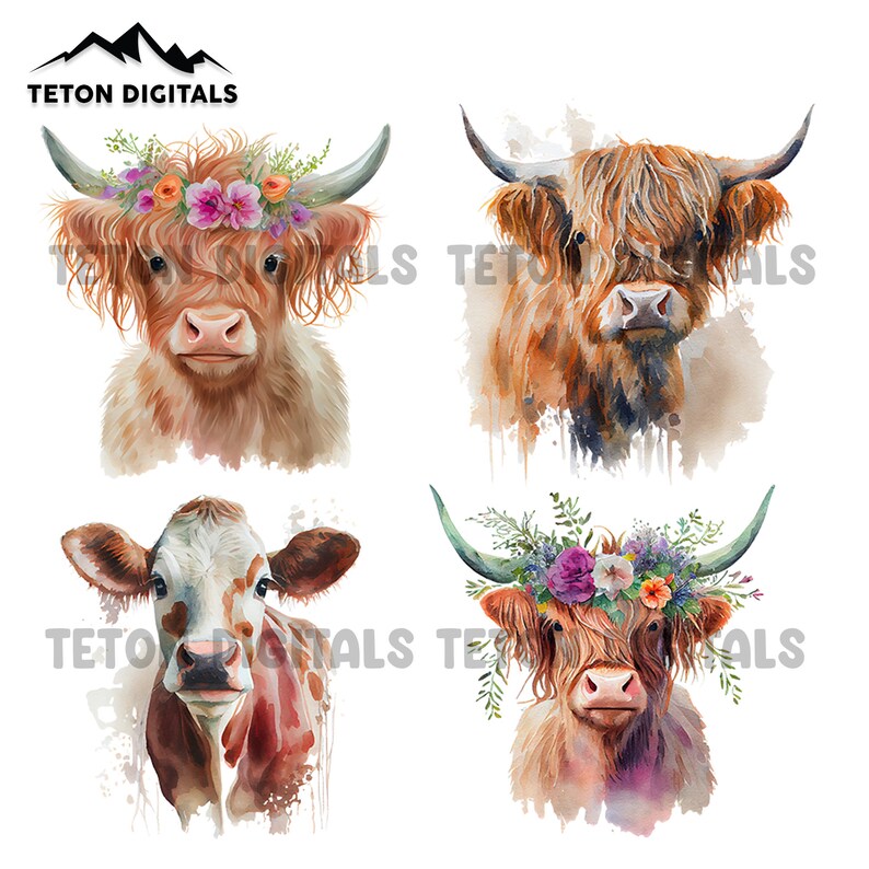 Cow Clipart PNG Bundle 10 Cute Cow Watercolor Clipart PNG - Etsy