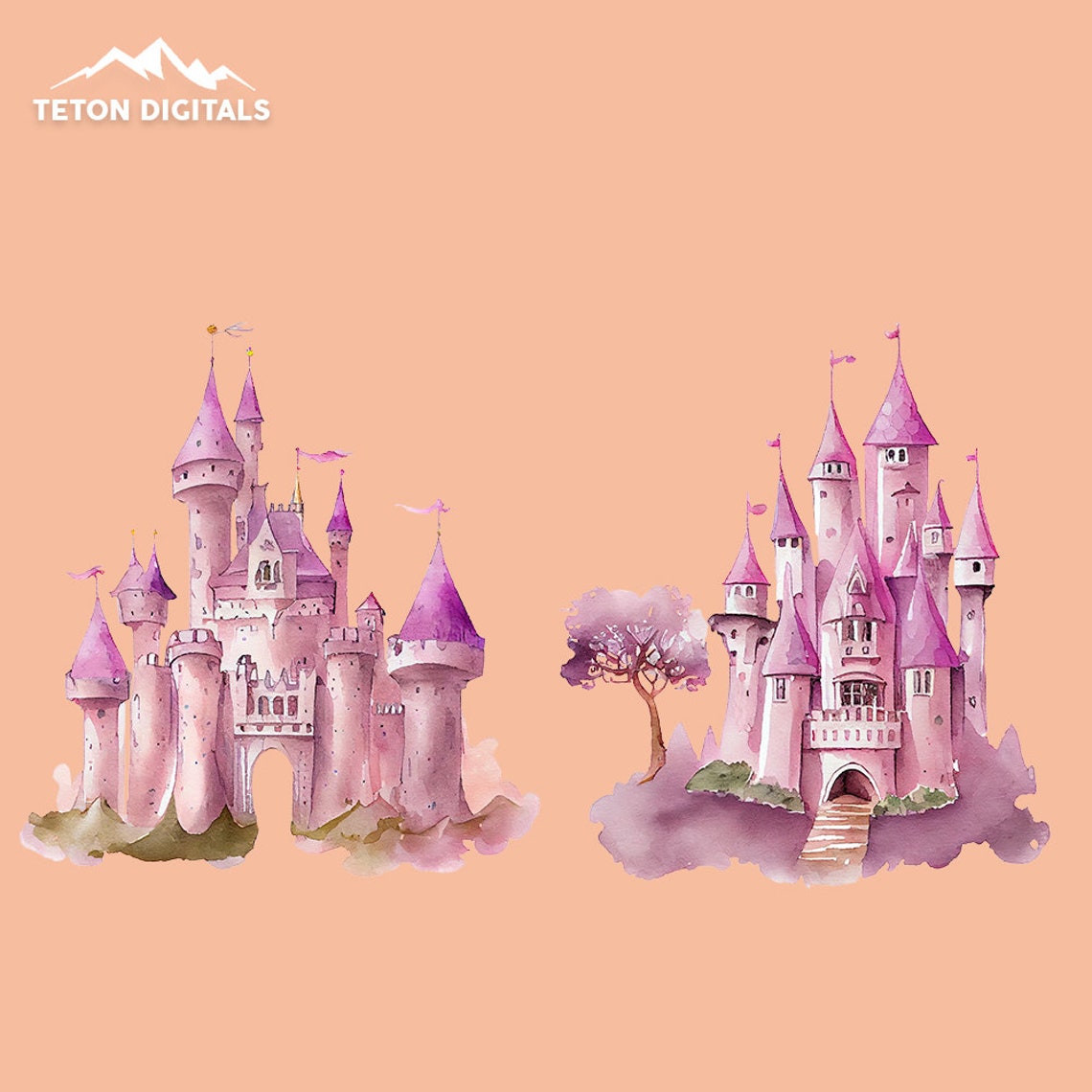 Princess Castle Clipart PNG Bundle, Magical and Mystical Watercolor ...