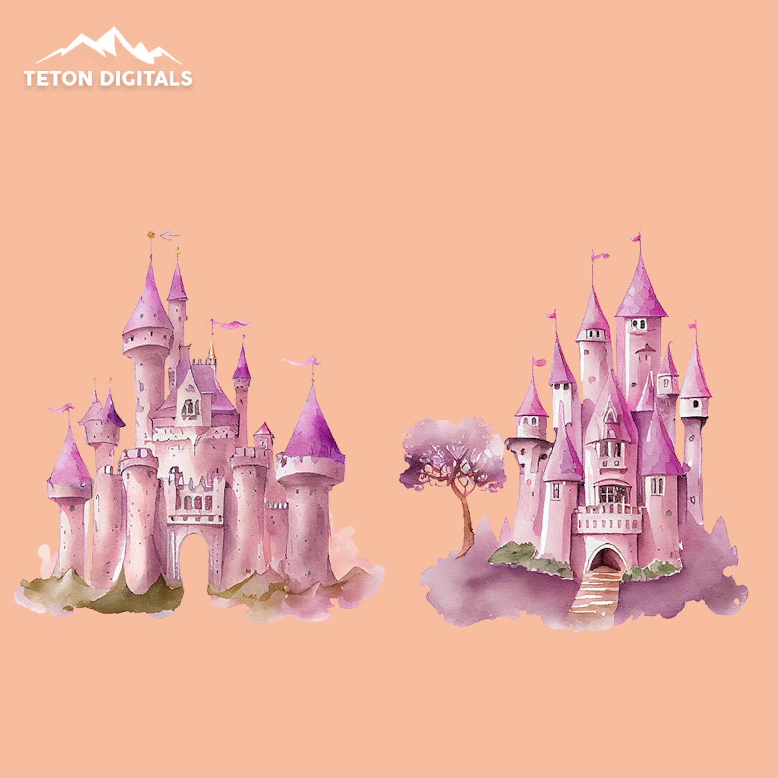 Princess Castle Clipart PNG Bundle, Magical and Mystical Watercolor ...
