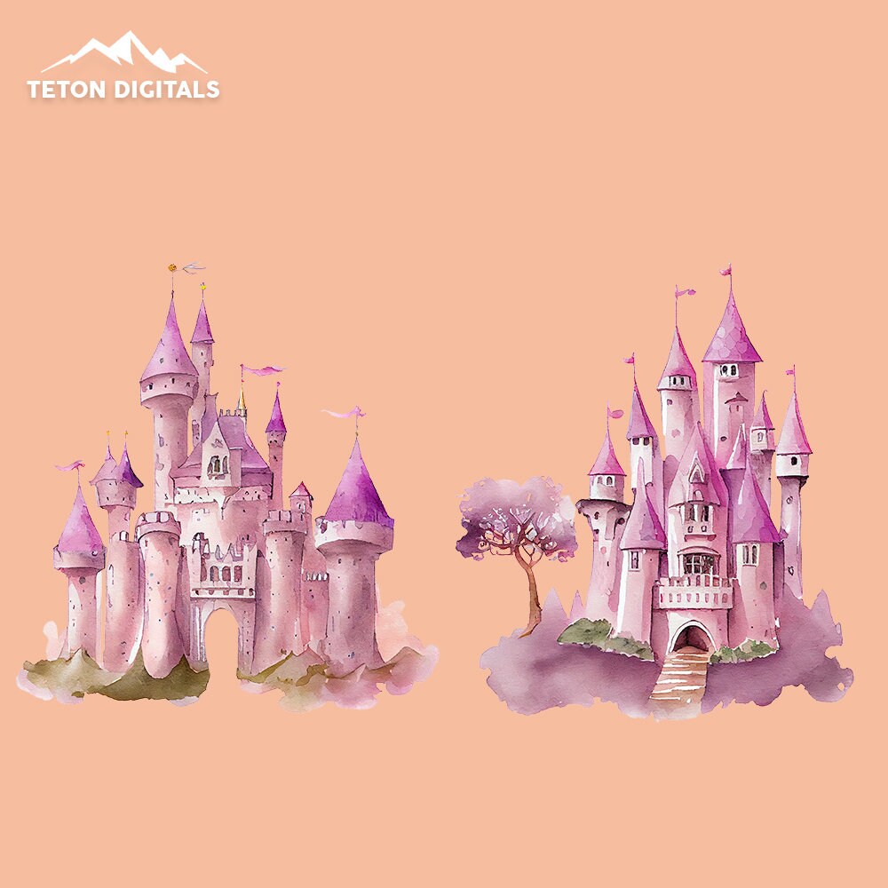 Princess Castle Clipart PNG Bundle, Magical and Mystical Watercolor ...