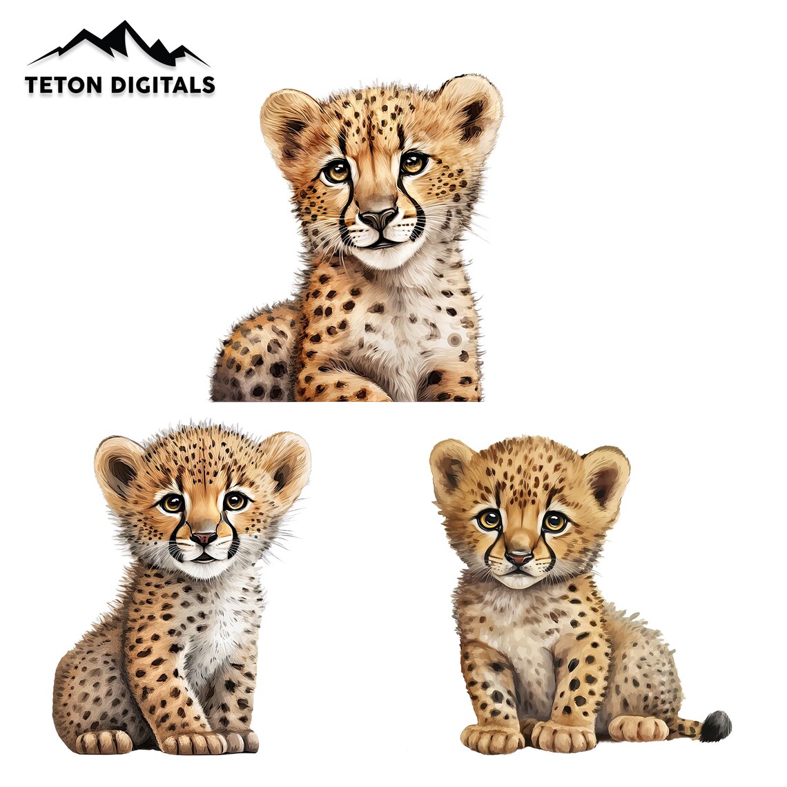 Cheetah Clipart PNG Bundle Cute Watercolor Cheetah Clipart - Etsy