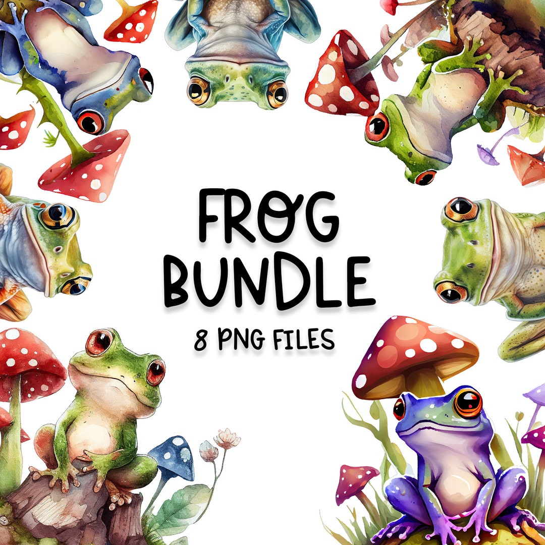 Frog Watercolor Clipart Bundle, 8 Cute Frog Clipart PNG Files, Tropical ...