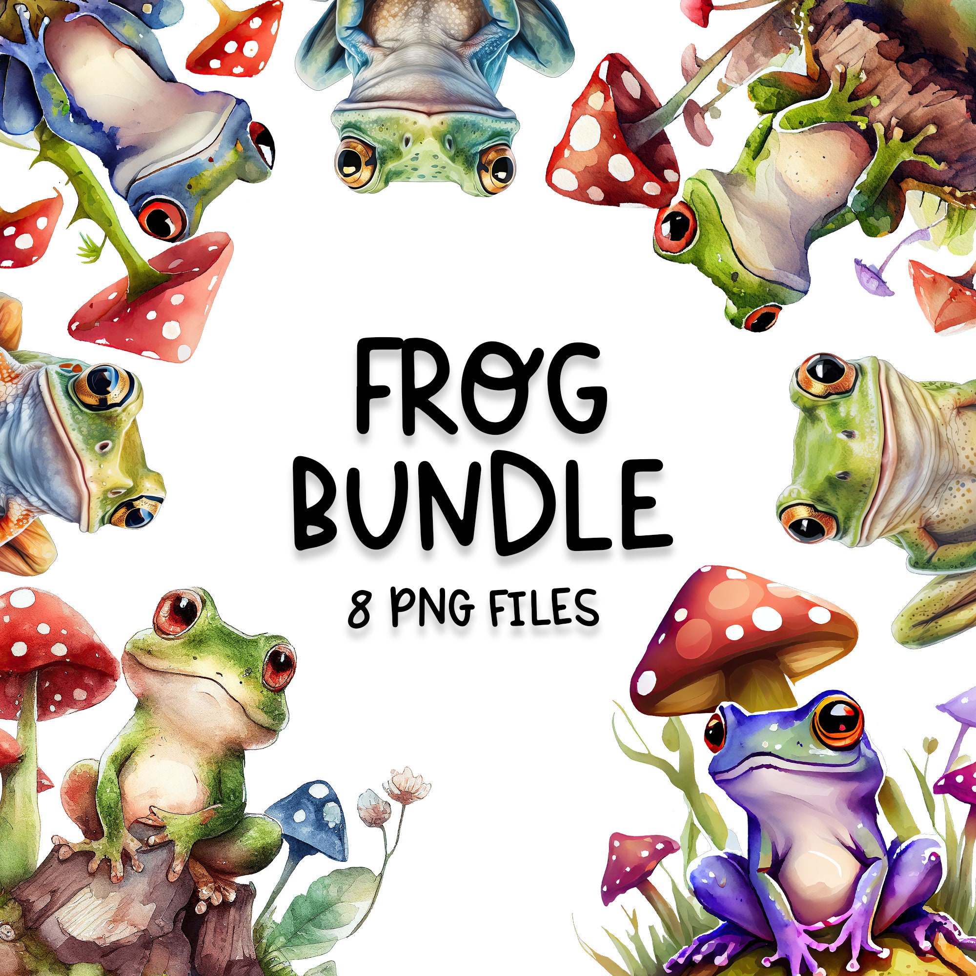 Frog Watercolor Clipart Bundle 8 Cute Frog Clipart PNG Files - Etsy