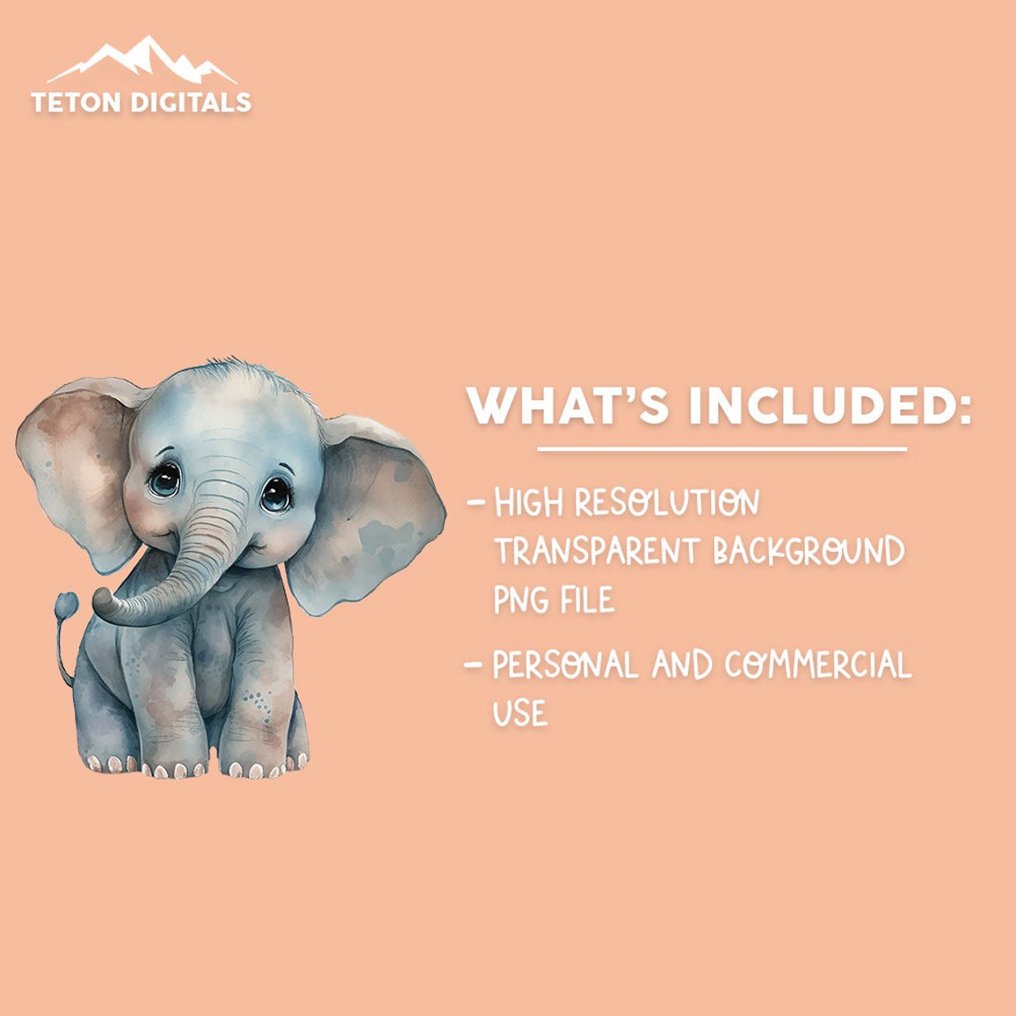 Elephant Watercolor Clipart Cute Elephant Clipart PNG Baby - Etsy