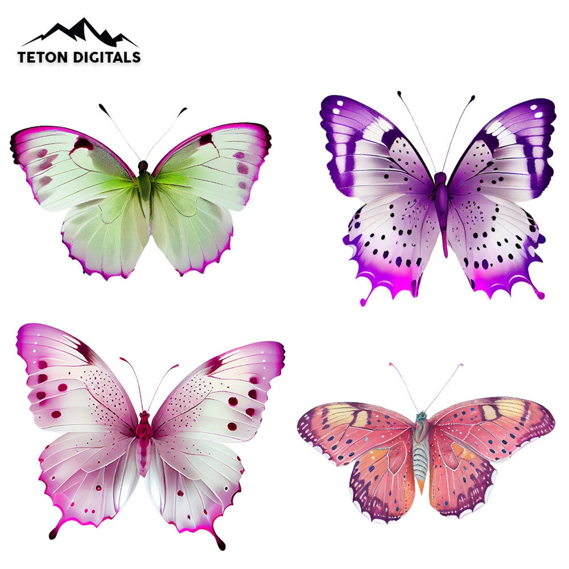 Butterfly Clipart PNG Bundle, Watercolor Butterfly PNG Clipart Files ...
