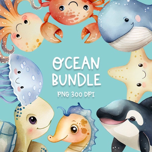 Ocean Animals Clipart Sea Animals Watercolor Clipart - Etsy