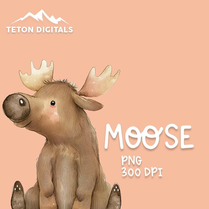 Moose Watercolor Clipart, Cute Moose Clipart PNG, Baby Moose Clipart ...