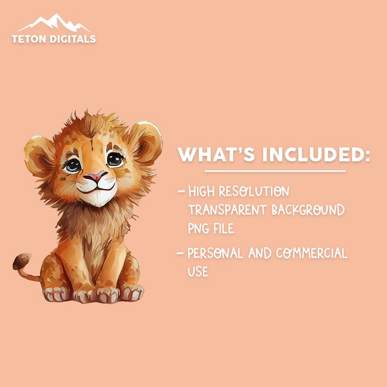 Lion Watercolor Clipart, Cute Lion Clipart PNG, Baby Lion Clipart ...