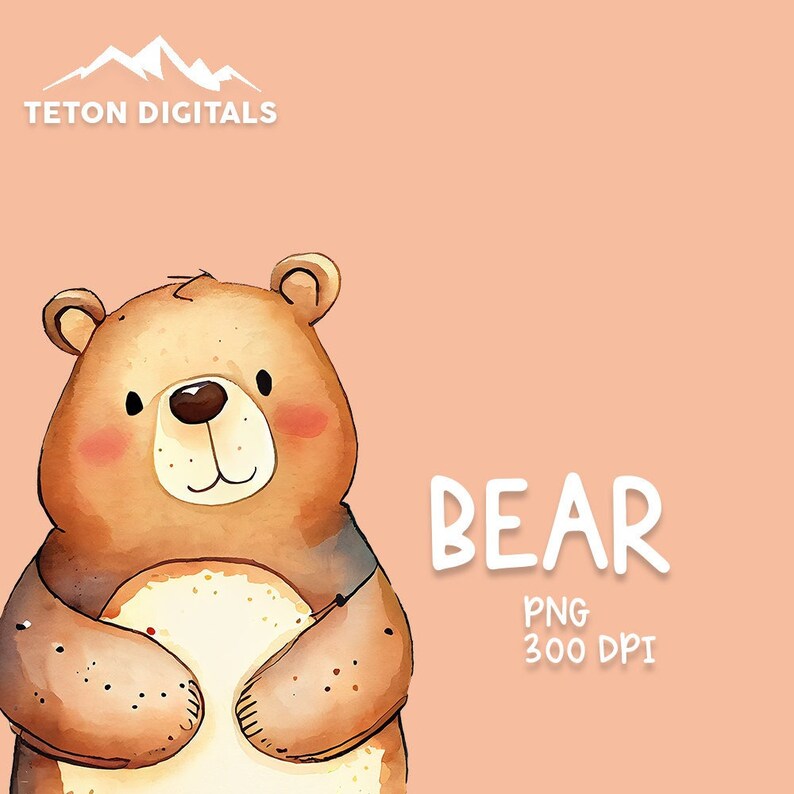 Cute Bear Watercolor Clipart Cute Cartoon Bear Clipart PNG - Etsy