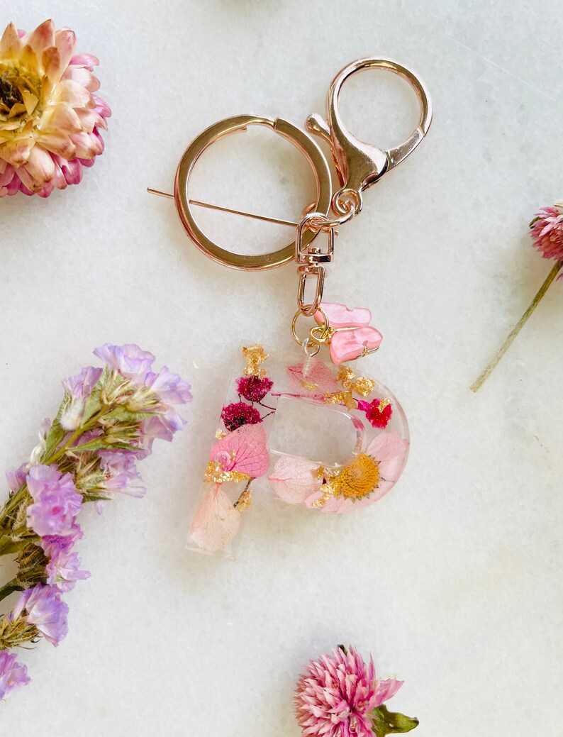Resin Floral Keyring With Butterfly Charm / Floral Keychain/ - Etsy