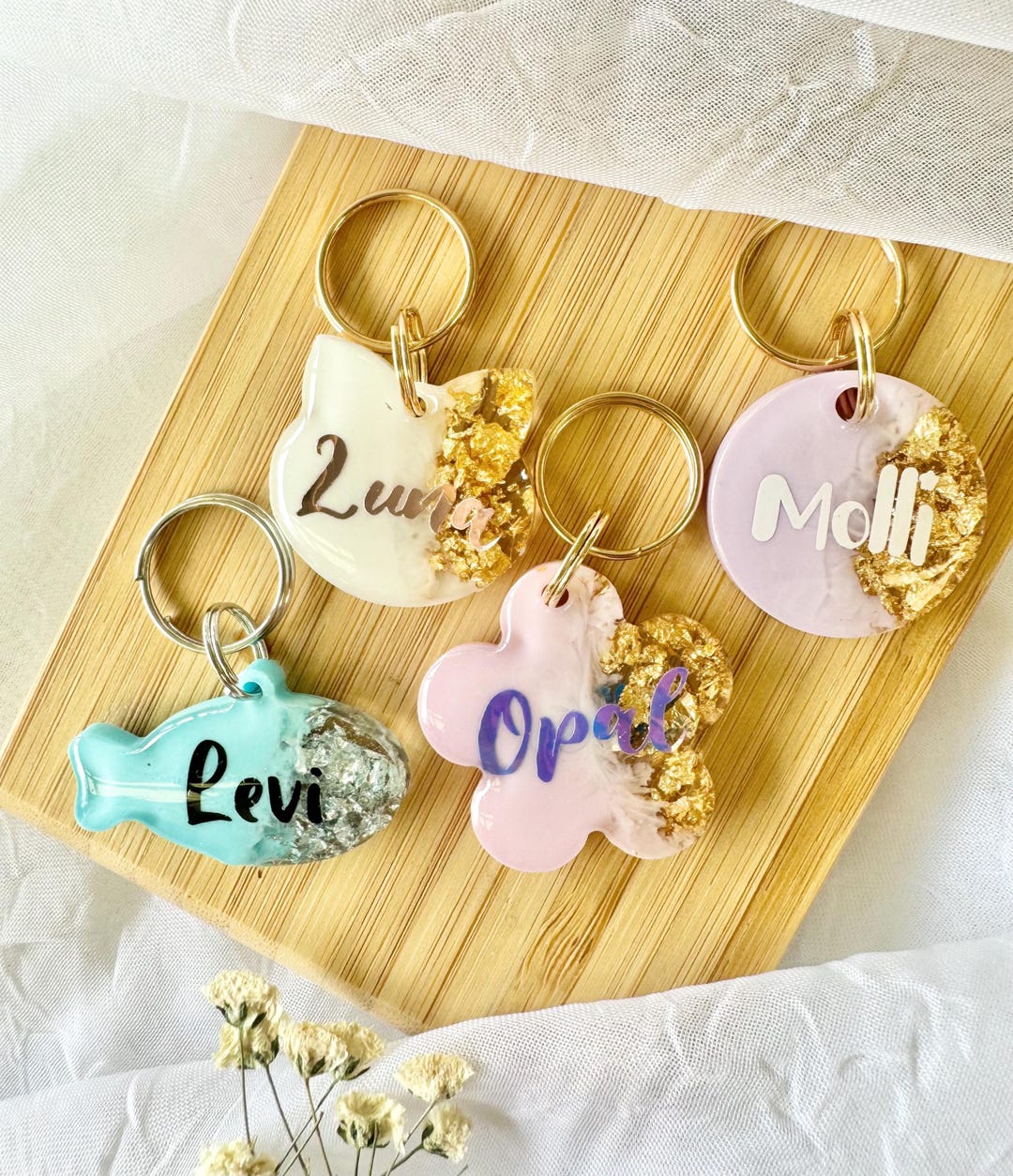 Custom Resin Pet ID Tag: Pastel Dog Tag With Gold Flakes - Etsy